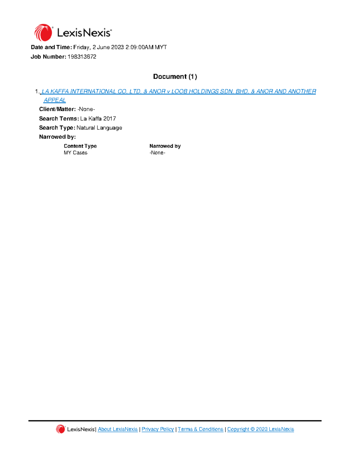 LA Kaffa International CO. LTD. & ANOR v LOOB - | About LexisNexis ...