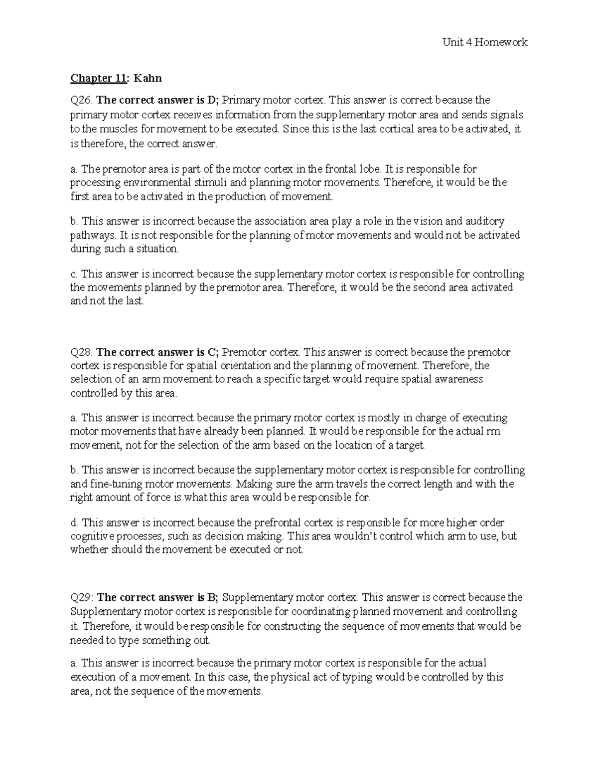 Unit 4 Homework - Chapter 11: Kahn Q26. The correct answer is D ...