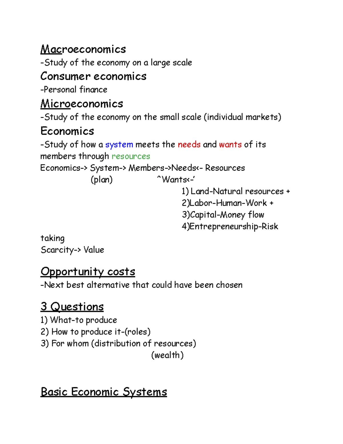 Economics - The Basics/definitions mainly - Macroeconomics -Study of ...