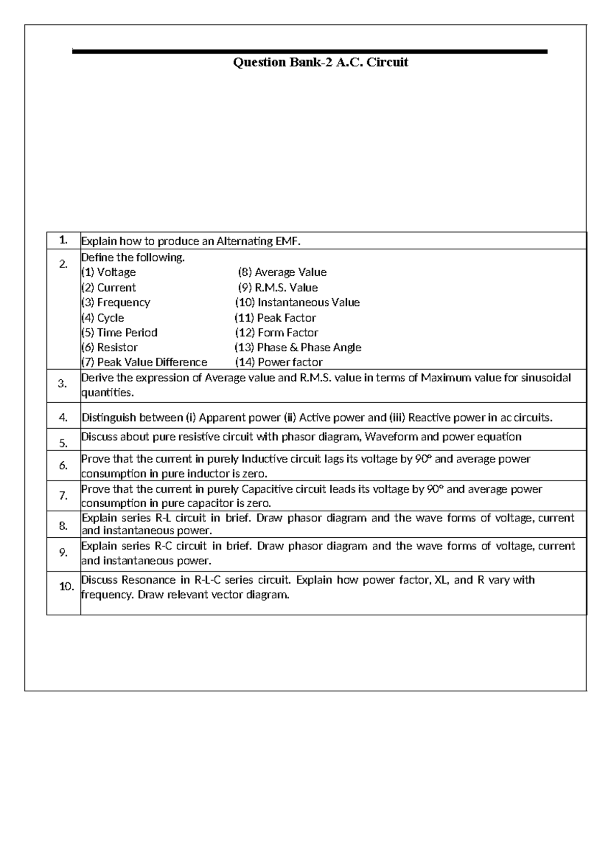 Chapter-2 - Useful for end sem exams - Question Bank-2 A. Circuit 1 ...