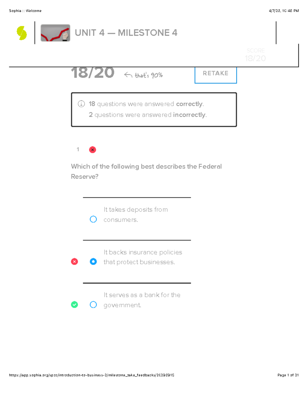 Milestone 4 OL110 - 1 18/20 that's 90% RETAKE 18 questions were ...