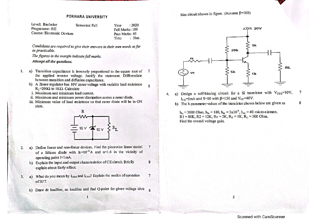 2020 questions - 2020 past question - Electronic Device and Circuits ...