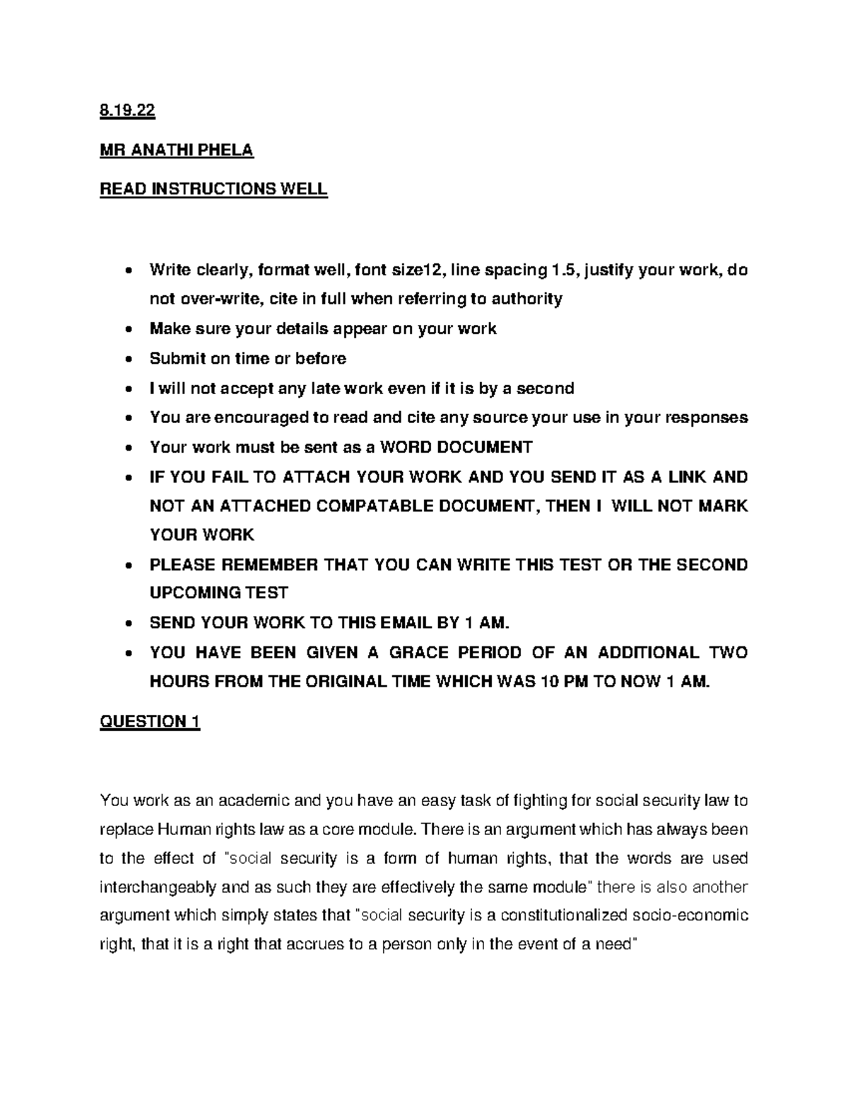 Test 1 Social Security LAW 2022 - 8. MR ANATHI PHELA READ INSTRUCTIONS ...