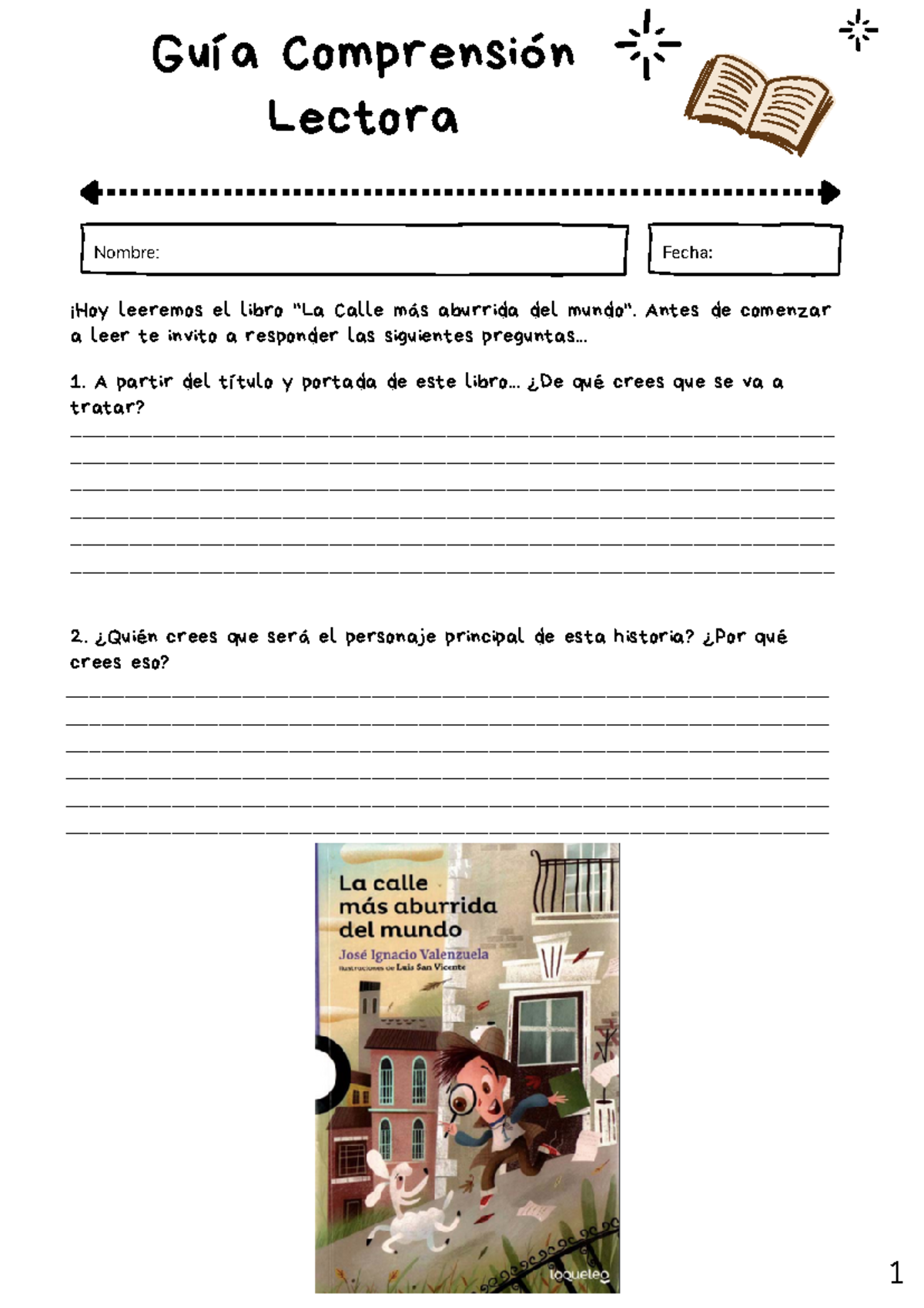 Guía Comprensión Lectora - ¡Hoy leeremos el libro "La Calle más ...