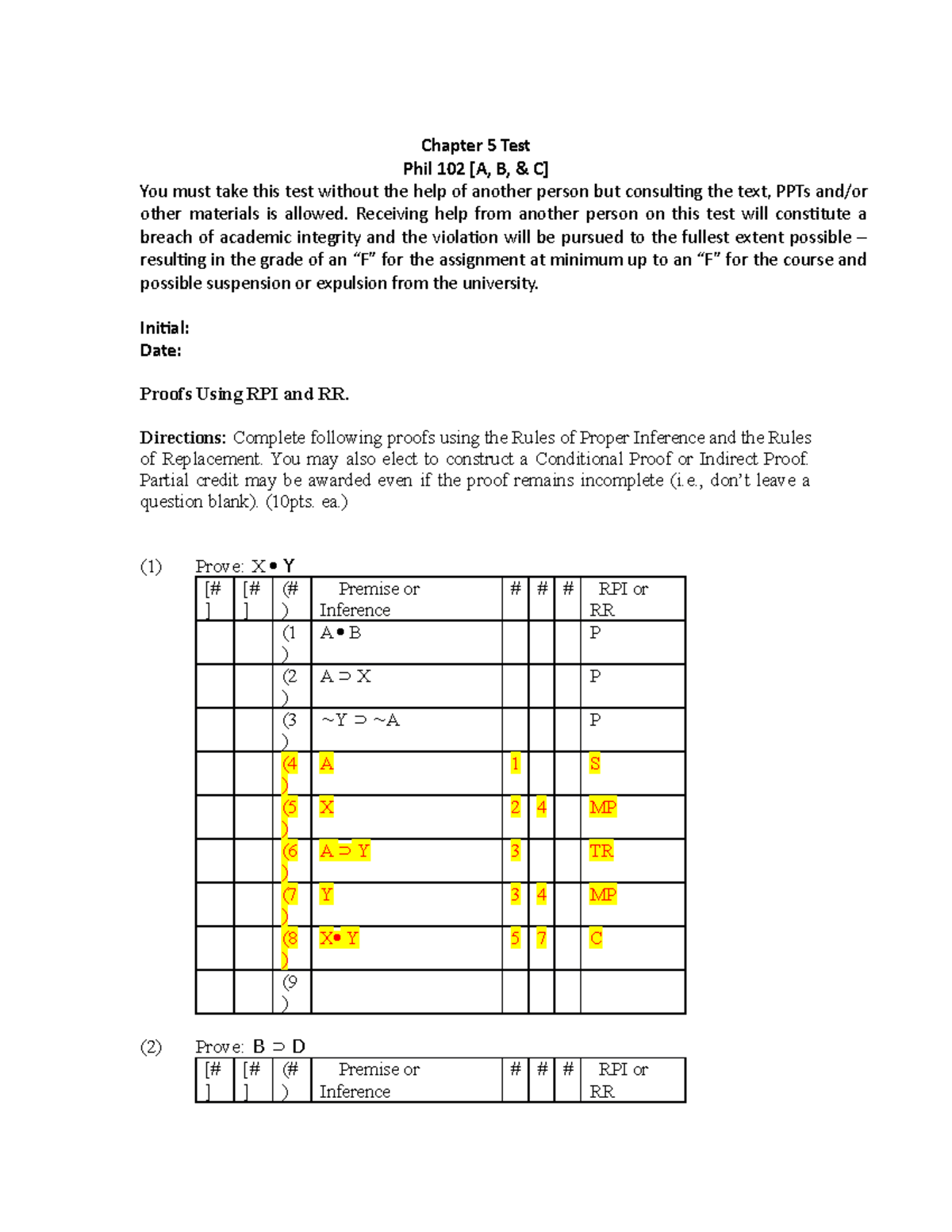 T5b - dr. furman - Chapter 5 Test Phil 102 [A, B, & C] You must take ...