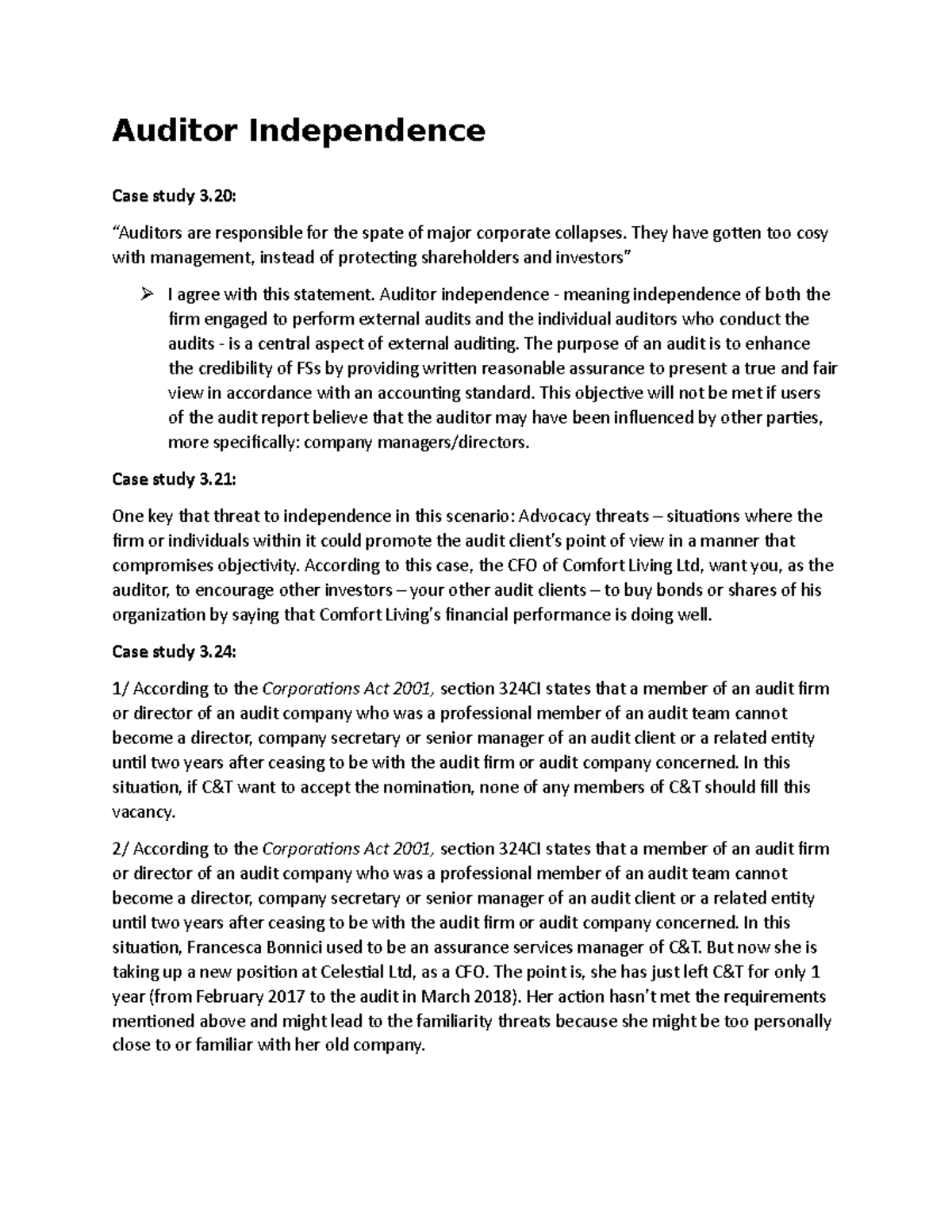 KTCB - Auditor Independence - Auditor Independence Case study 3 ...