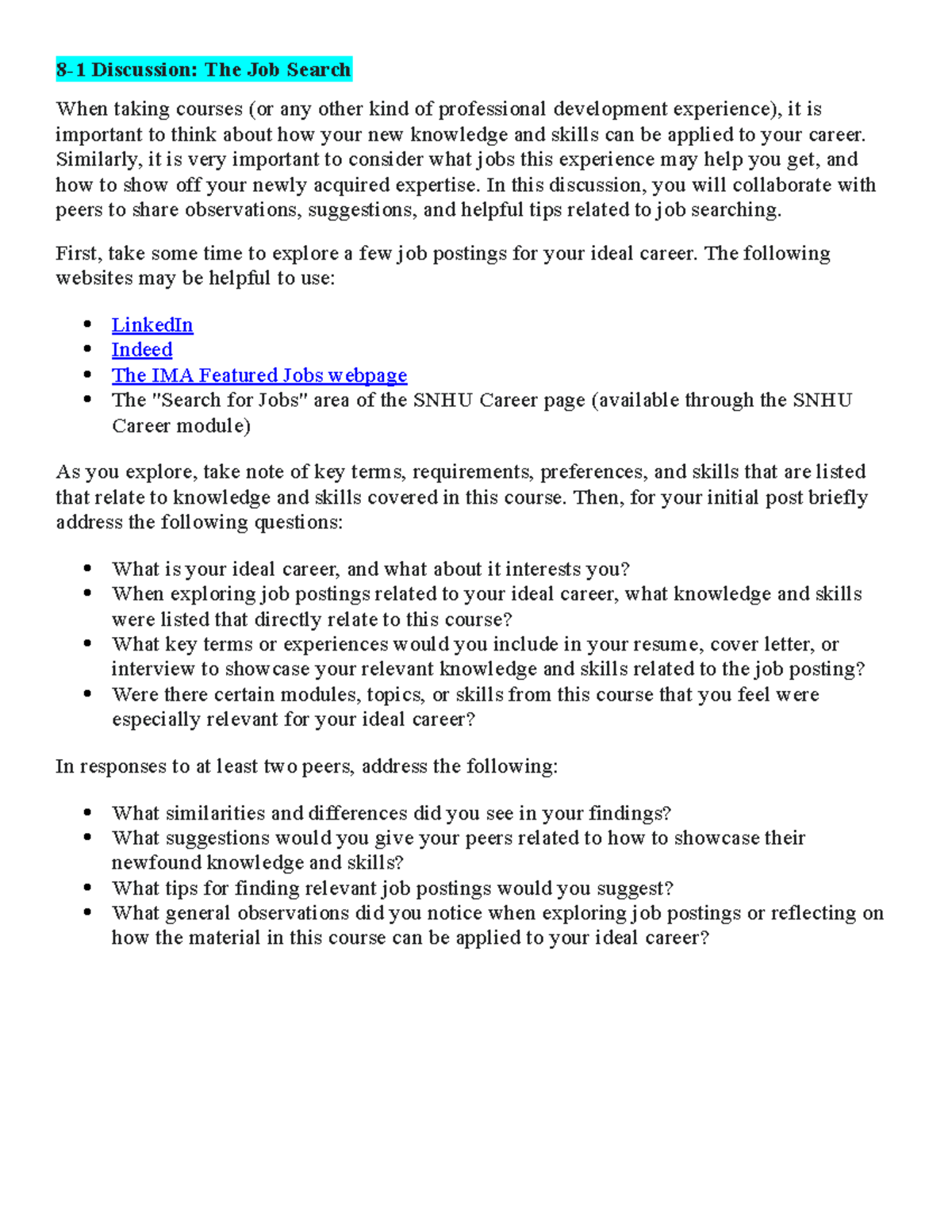 8-1 Discussion The Job Search - Similarly, it is very important to ...