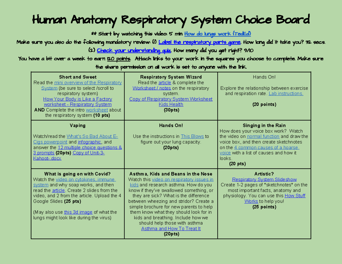 Copy of Respiratory System - Human Anatomy Respiratory System Choice ...