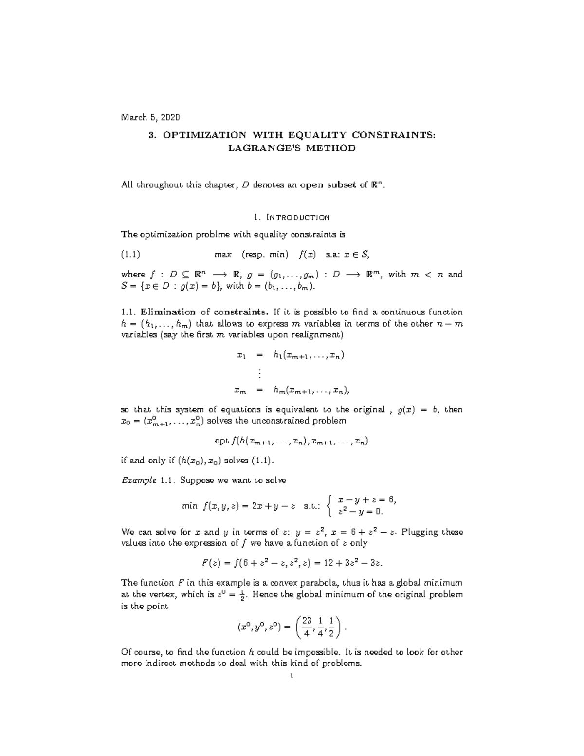 Tema3 - notes - March 5, 2020 OPTIMIZATION WITH EQUALITY CONSTRAINTS ...