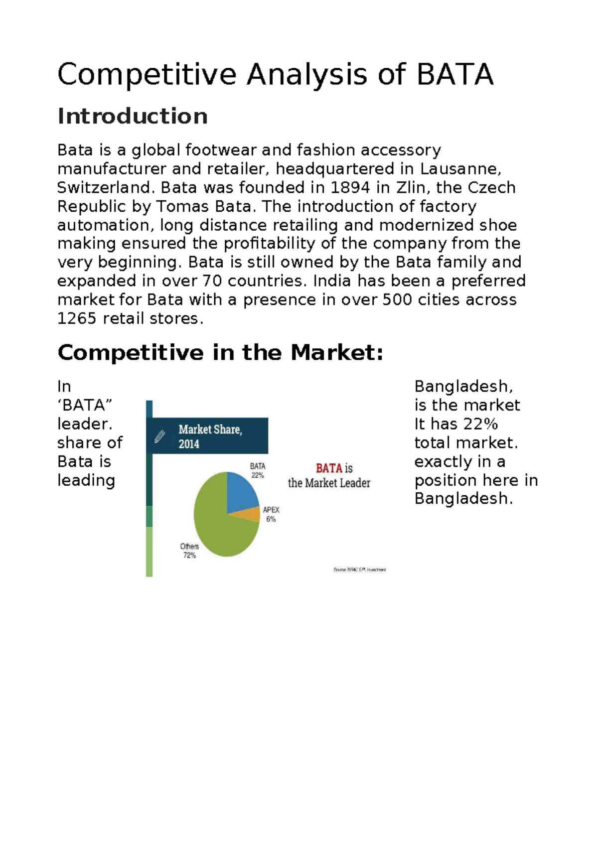 Competitive Analysis of BATA - Competitive Analysis of BATA ...