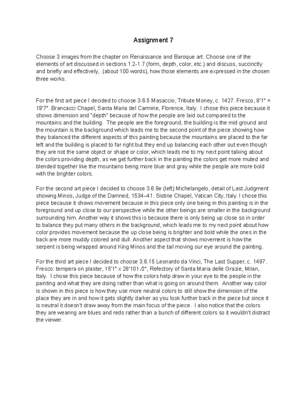 Assigment 7 Renaissance and Baroque Europe - Assignment 7 Choose 3 ...