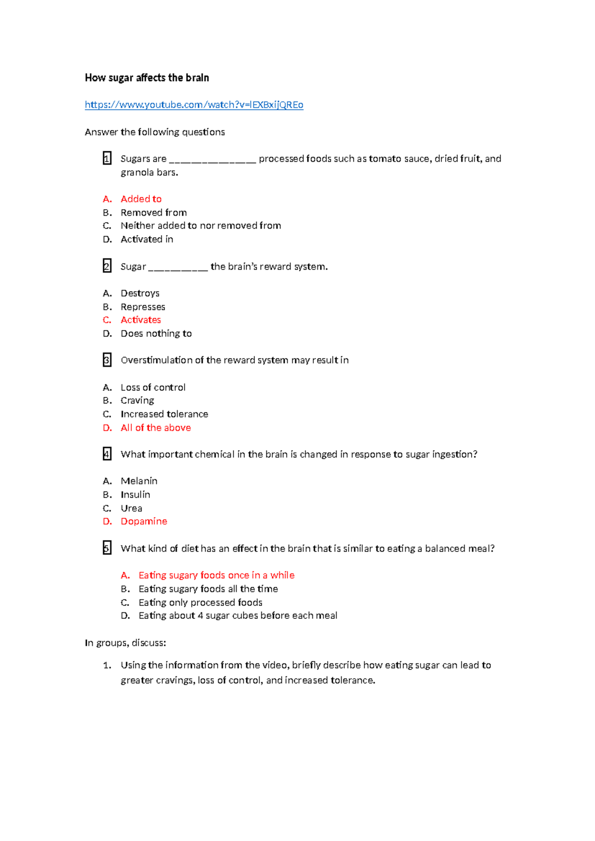 Unit 10 How sugar affects the brain AK - How sugar affects the brain ...