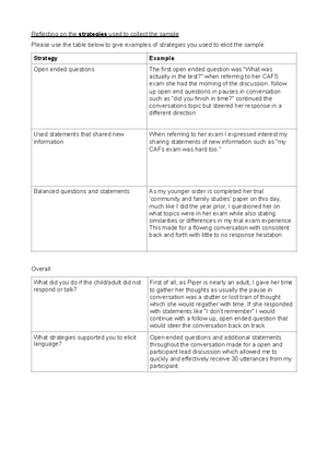 Hurdle task, reflection - Appendix E: HURDLE TASK: Language Sampling Reflection Tool All ...