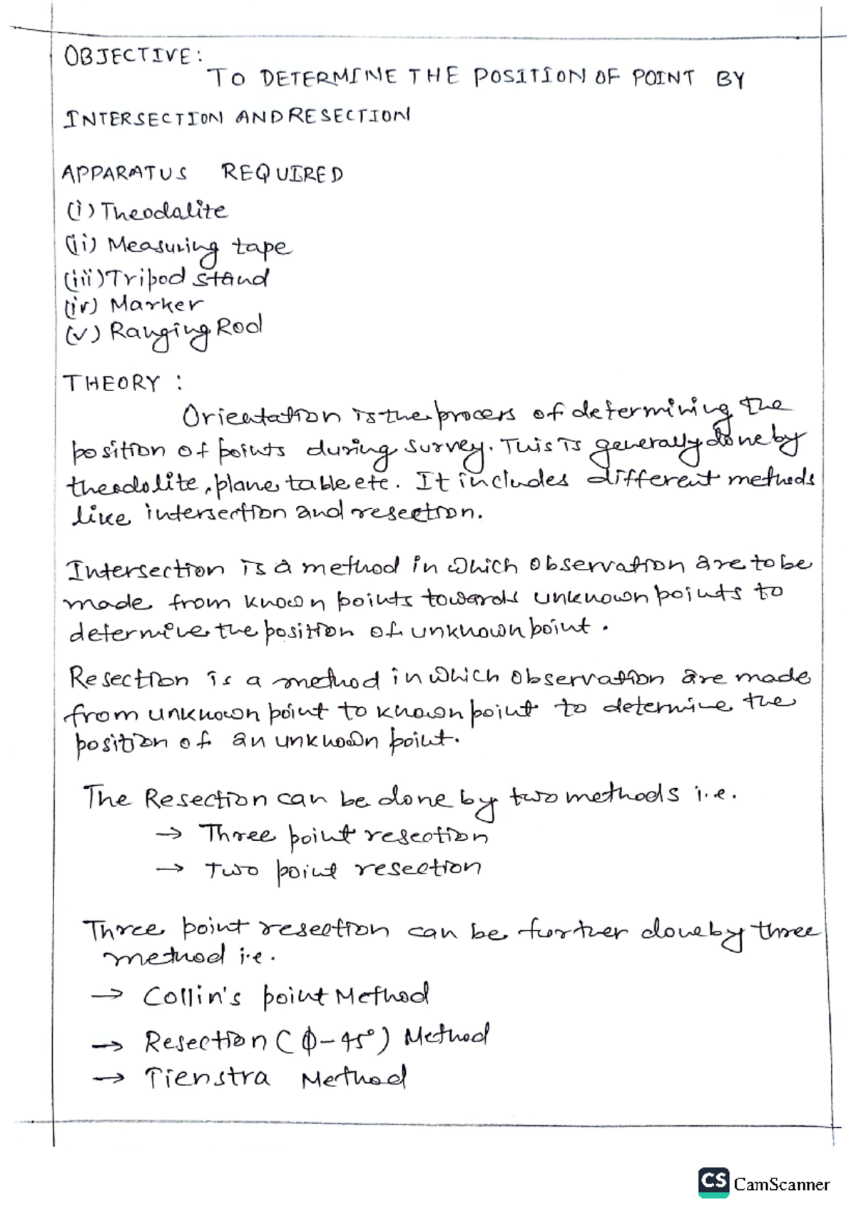 Intersection and resection - OBJECTIVE: To DETERMINE THE POSITION OF ...