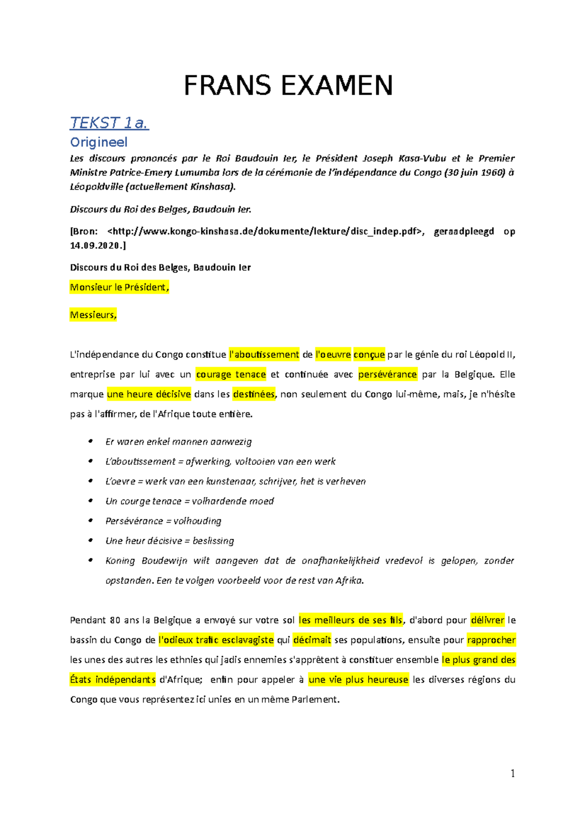 Alle teksten Frans academiejaar 2020-2021 - FRANS EXAMEN TEKST 1a ...