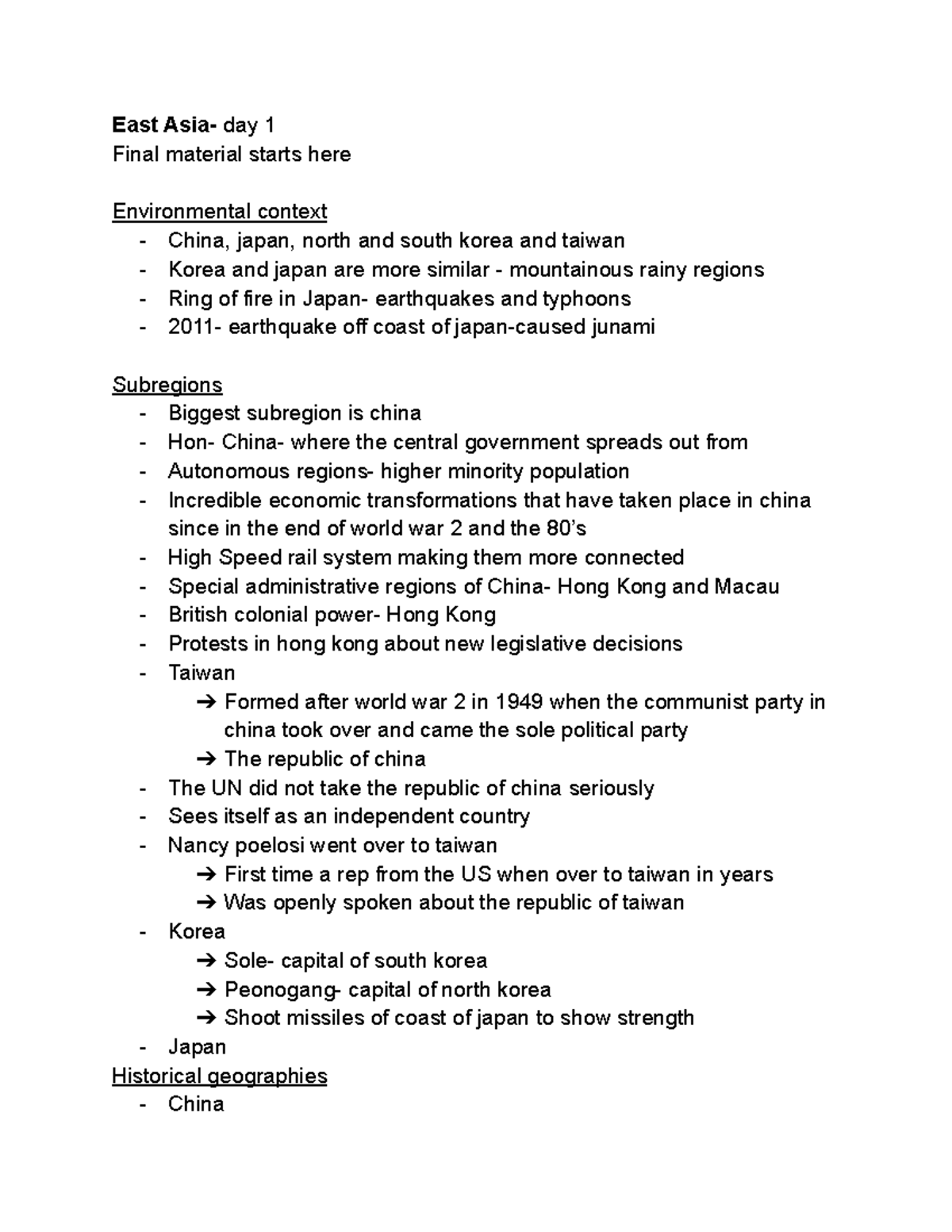 East Asia- geography notes - East Asia- day 1 Final material starts ...