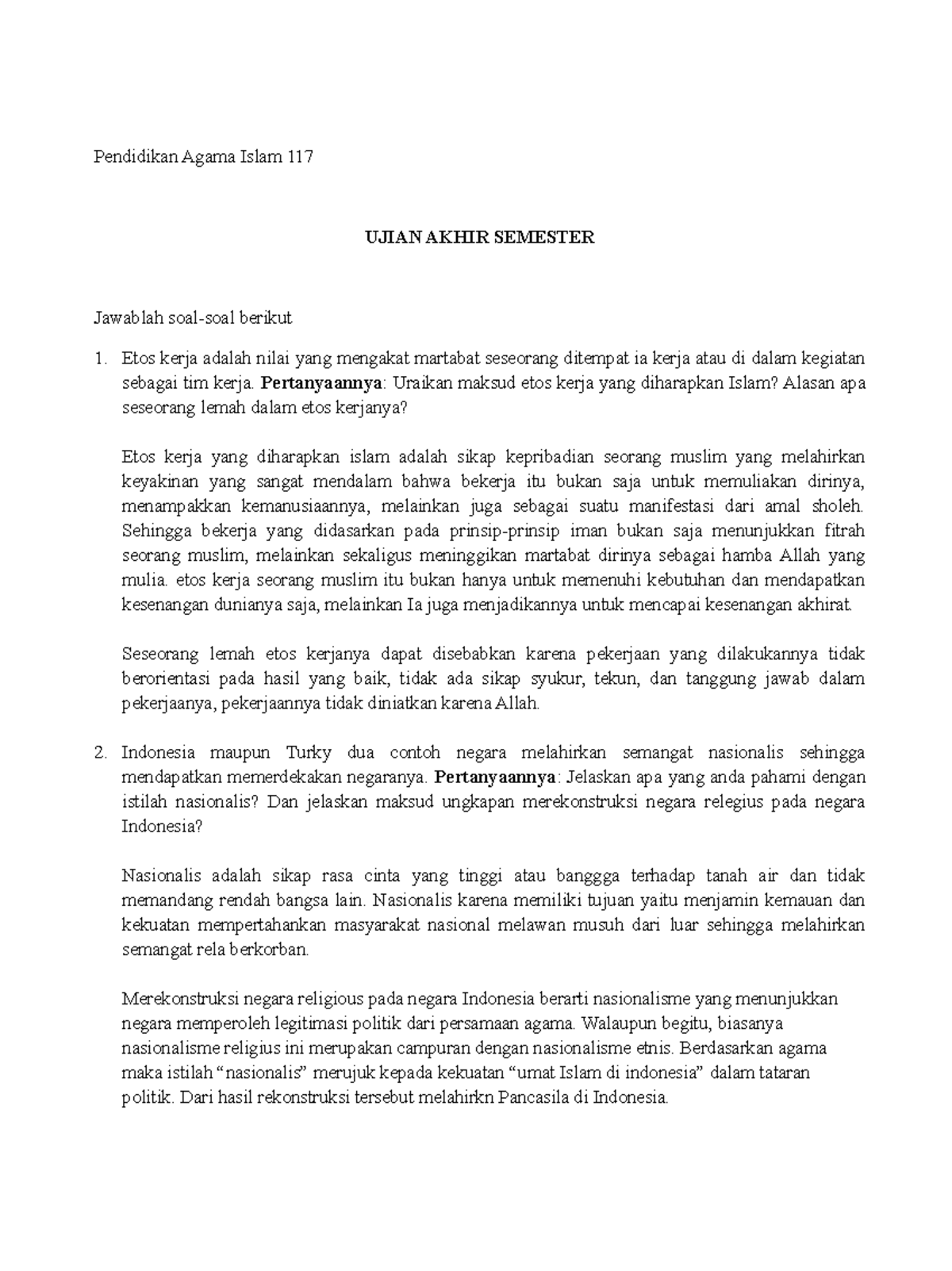 UAS PAI 117 - UAS PAI Smt. 117 - Pendidikan Agama Islam 117 UJIAN AKHIR ...
