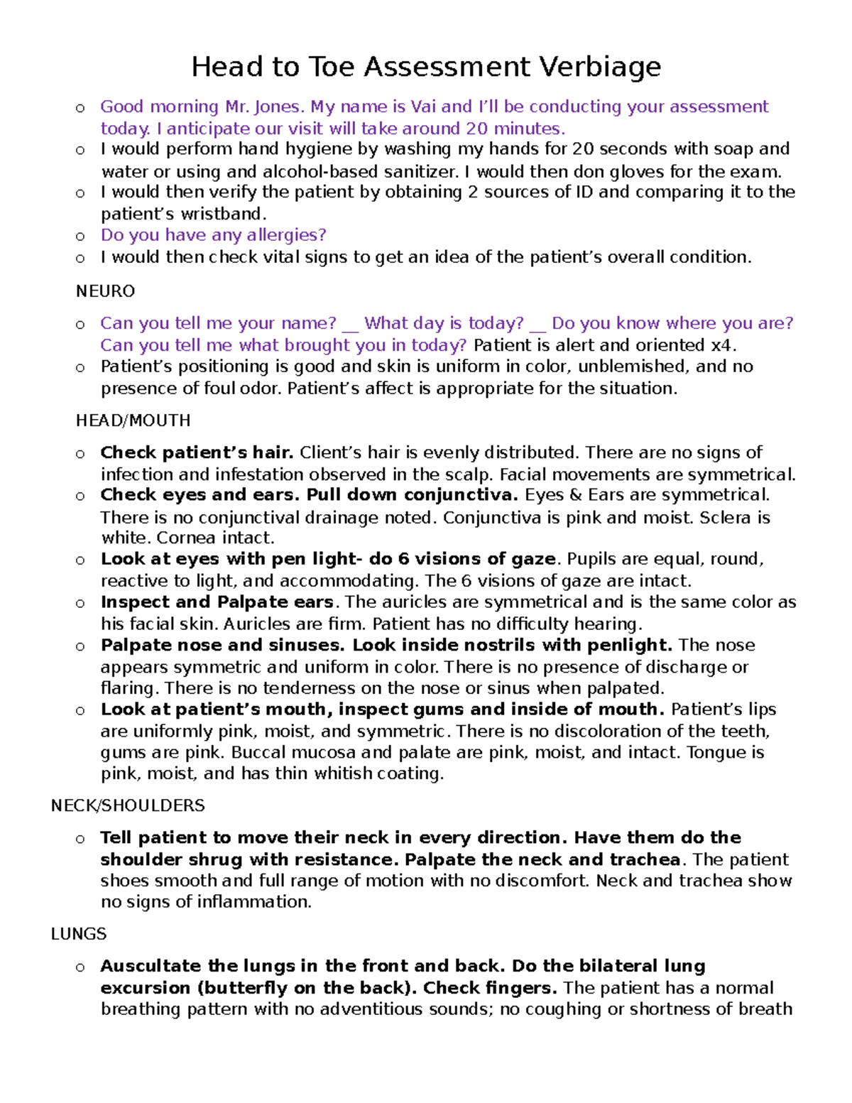 Head to Toe Physical Assessment Guide - Head to Toe Assessment Verbiage ...