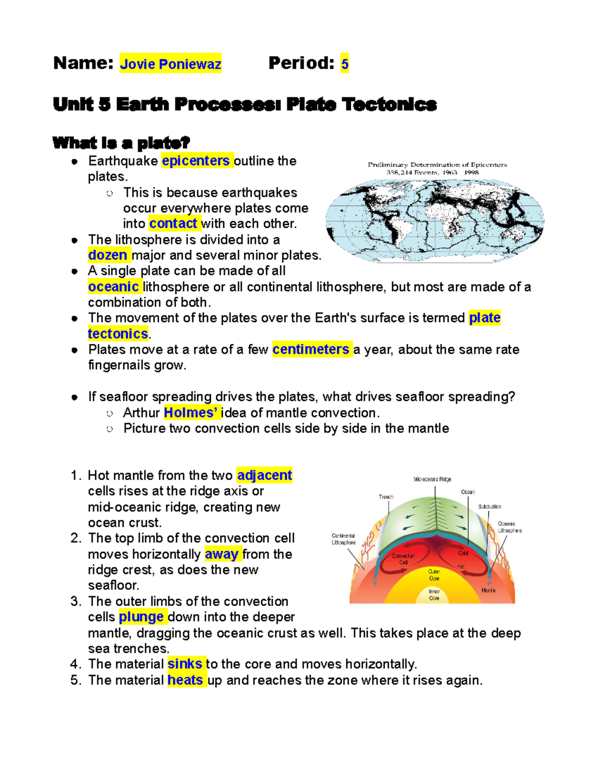 Copy of Day 64 & 65 Earth Processes - Plate Tectonics Notes - Name ...