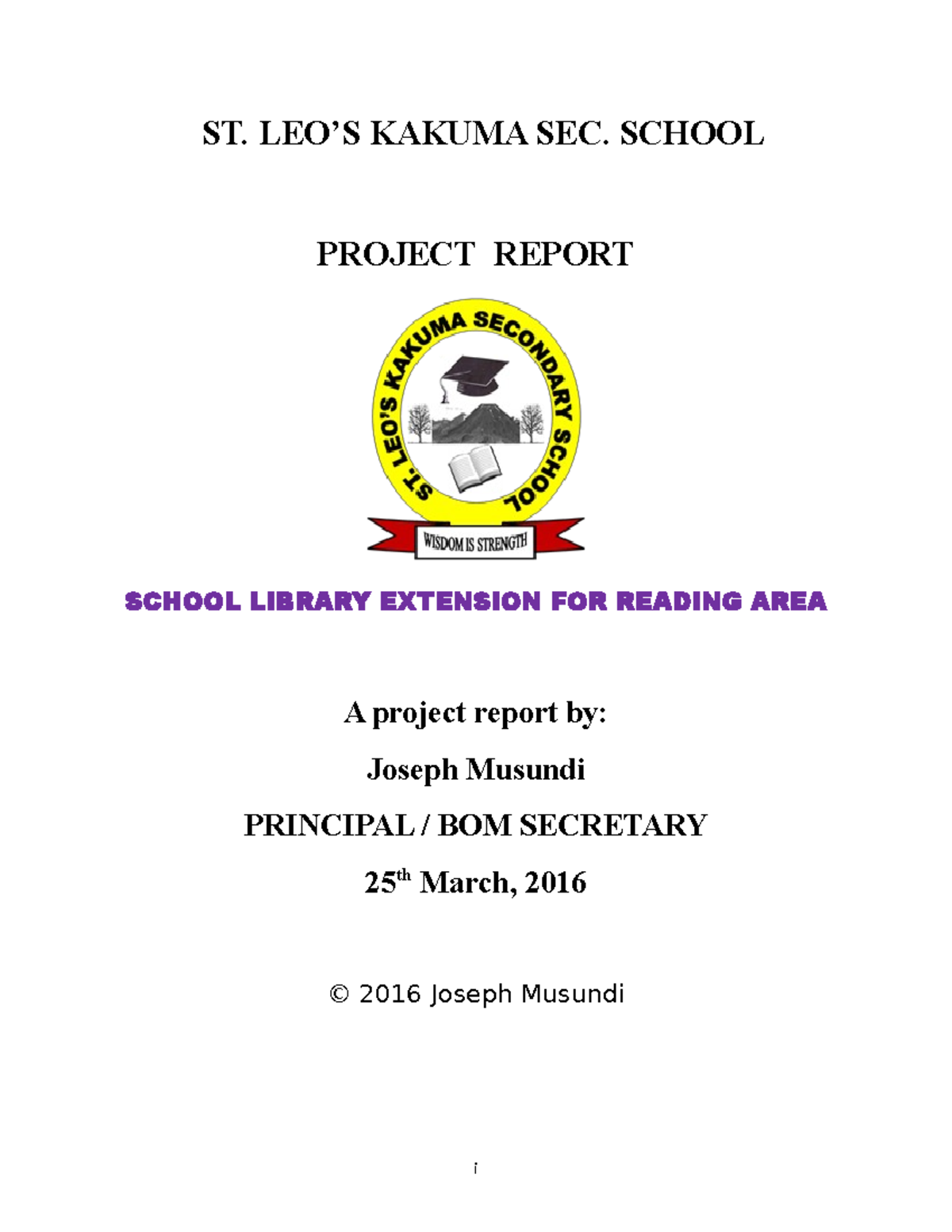 Preliminaries - jkhdjfhakjfs - ST. LEO’S KAKUMA SEC. SCHOOL PROJECT ...