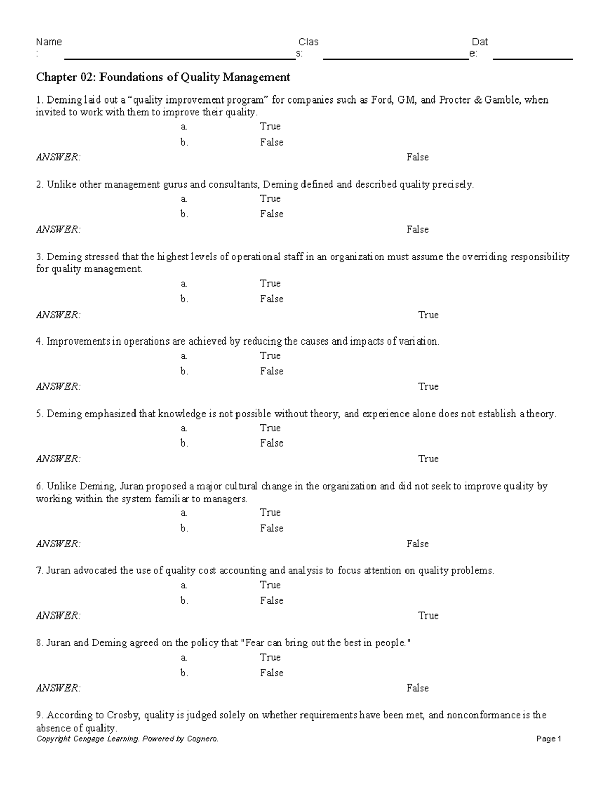 Chapter 02 Foundations of Quality Management - : s: e: Chapter 02 ...