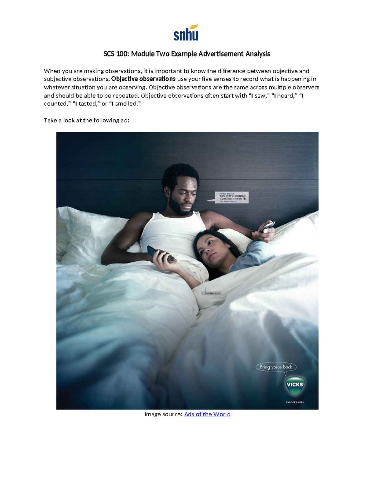 SCS 100 Module Two Example Advertisement Analysis - SCS 100: Module Two ...