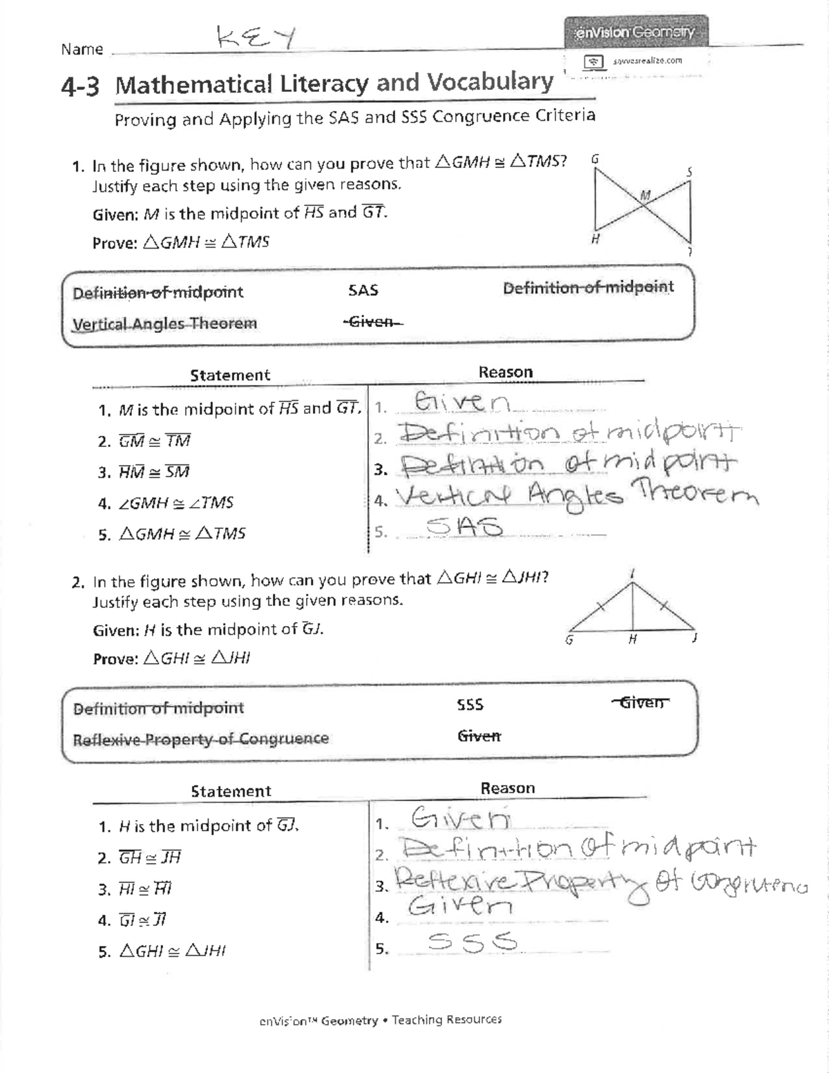 4.3 hw key - add pract & literacy - KEY enVision Geometry Name ...