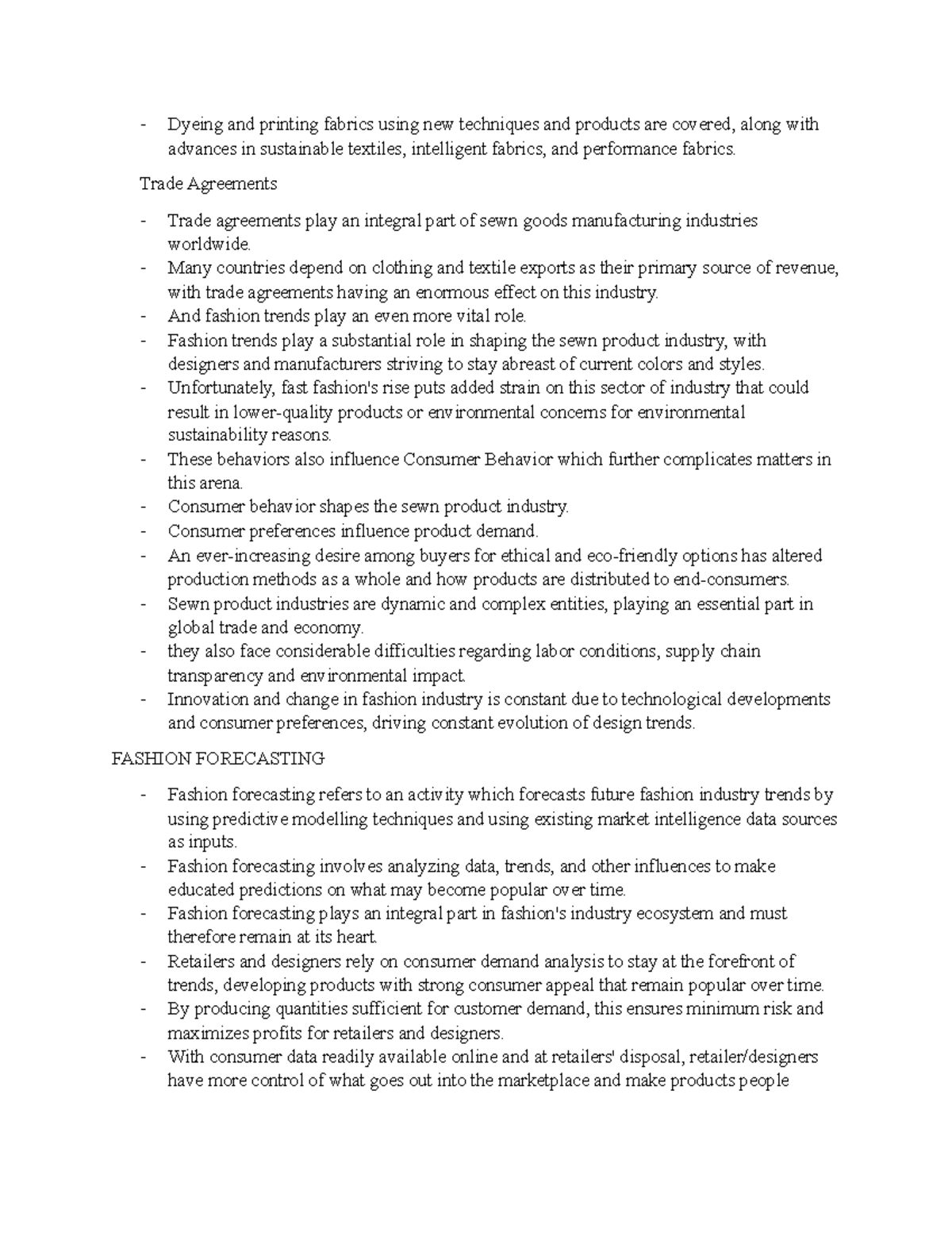 FTT 110 Notes 9 - global textile and fashion industry; an overview of ...