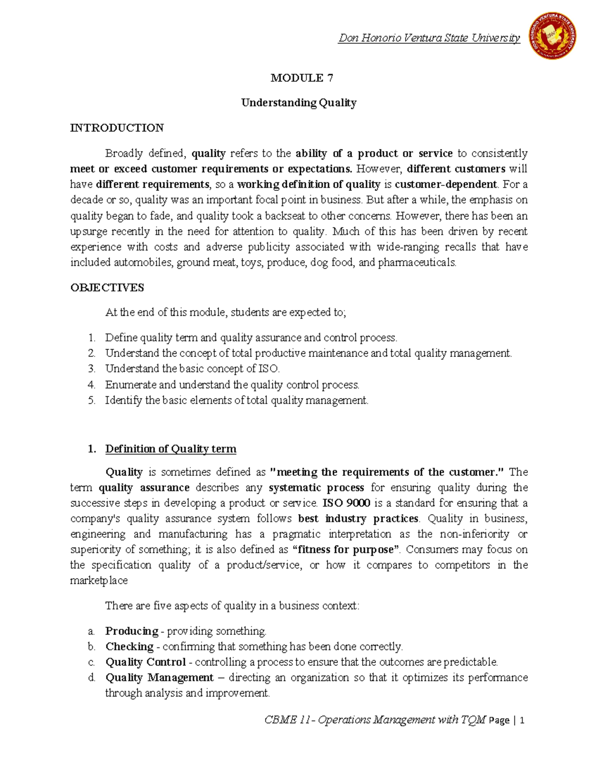 Chapter-7-OM-TQM - Don Honorio Ventura State University MODULE 7 ...