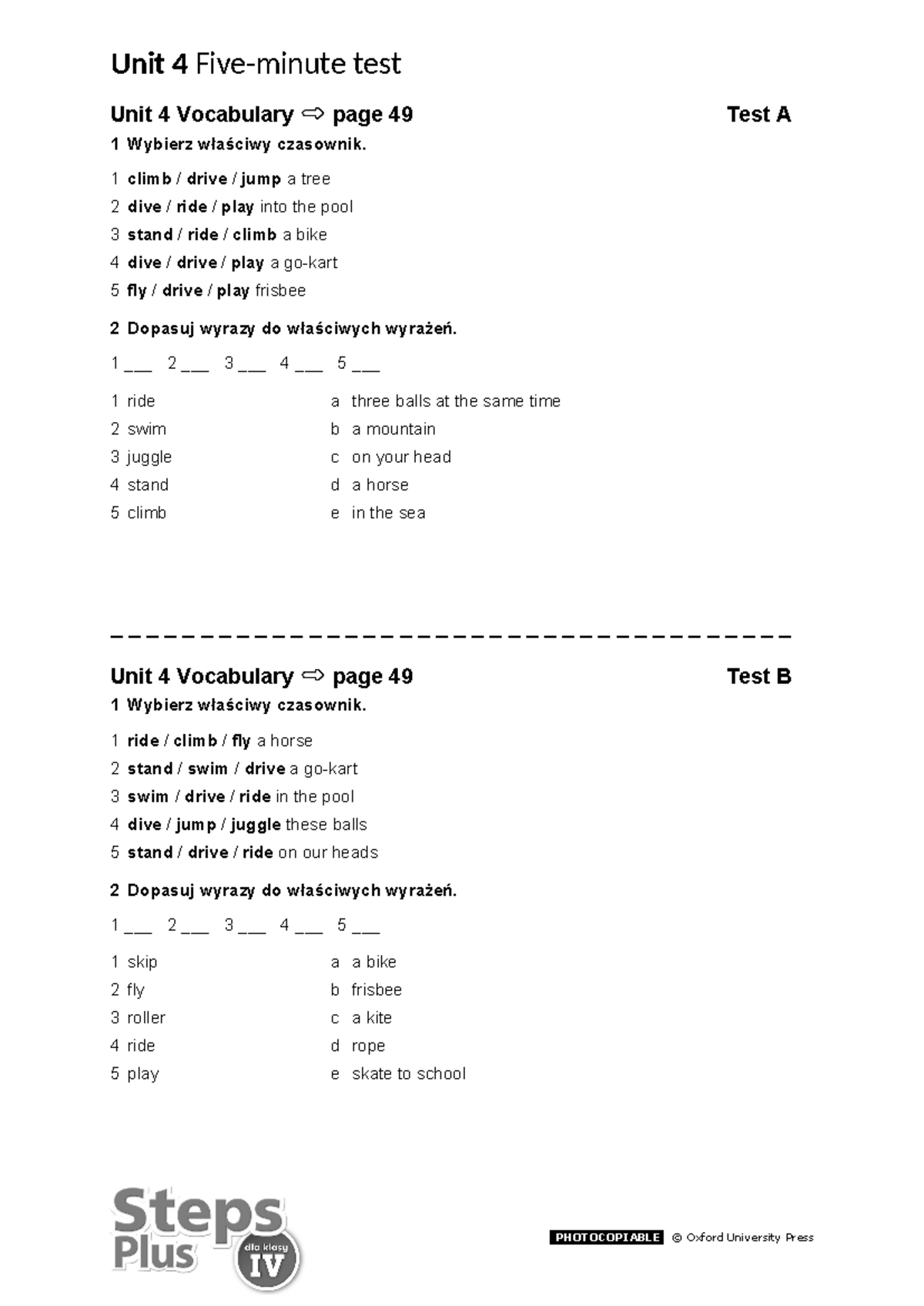 Steps Plus4 Five Minute Test Unit 4 - Unit 4 Five-minute test Unit 4 ...