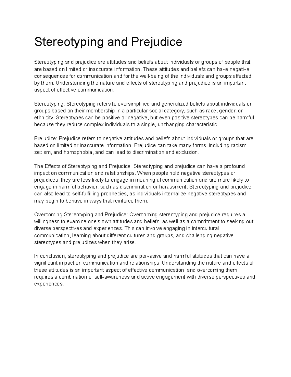 Communication Skills Lecture Notes 29 - Stereotyping and Prejudice ...