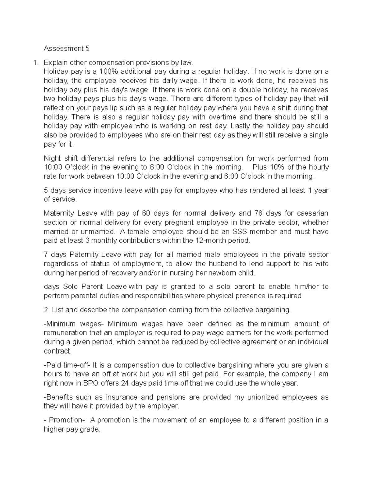 Assessment 5 Compensation Management in Business Ad first year ...