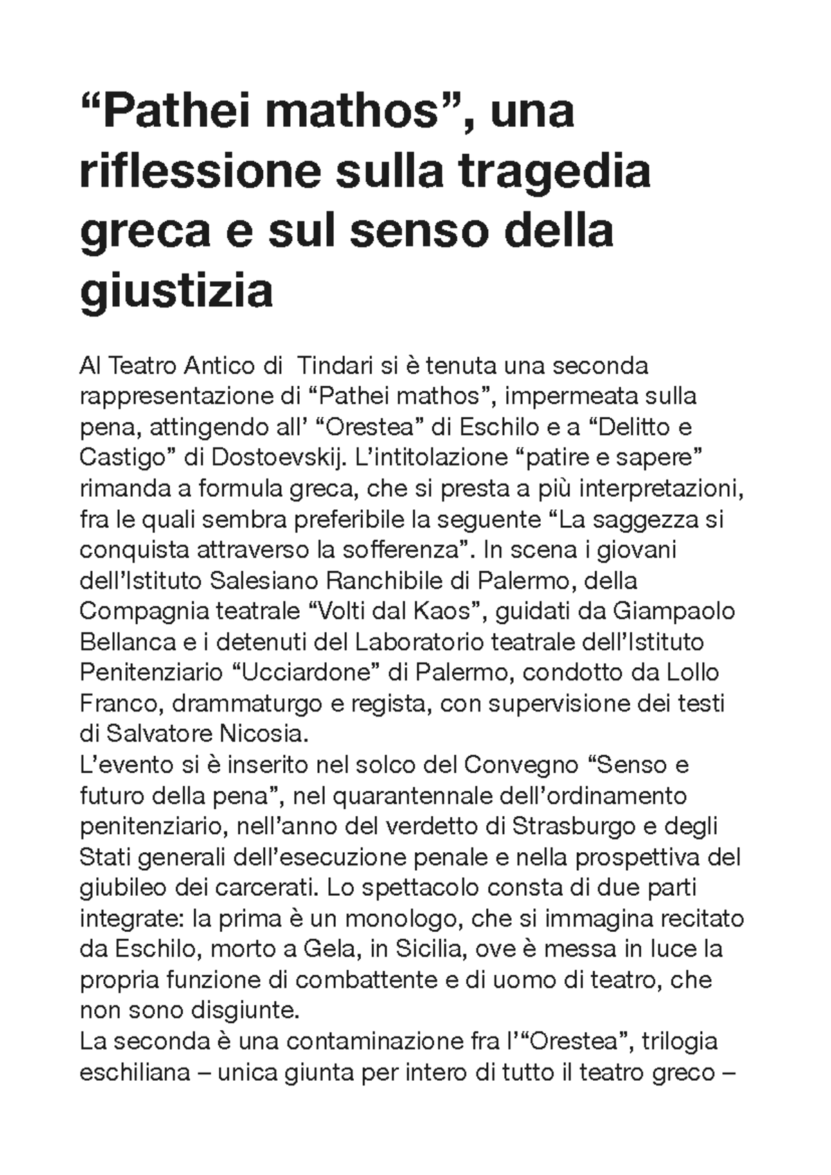 Pathei mathos greco - “Pathei mathos”, una riflessione sulla tragedia ...