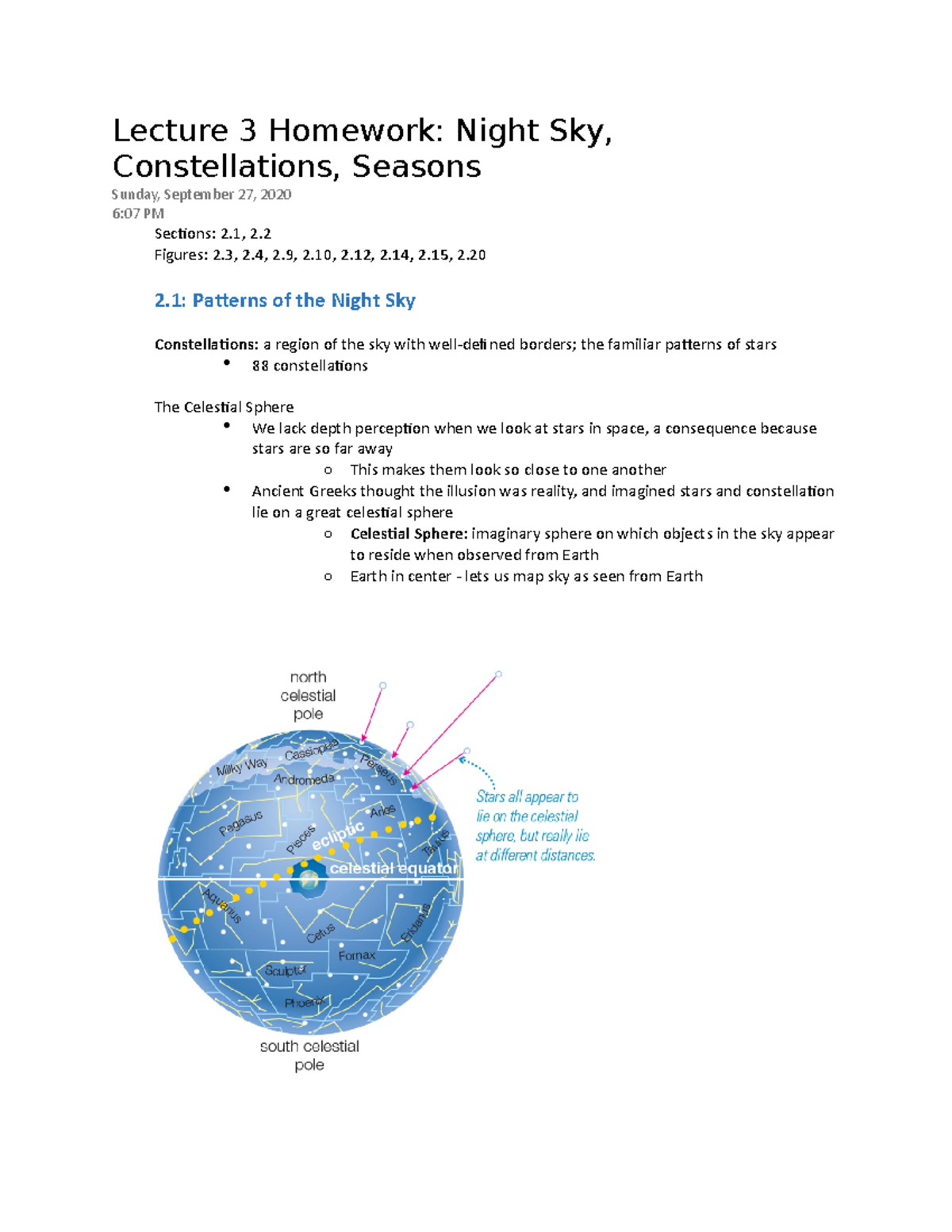 Lecture 3 Homework - Lecture 3 Homework: Night Sky, Constellations ...