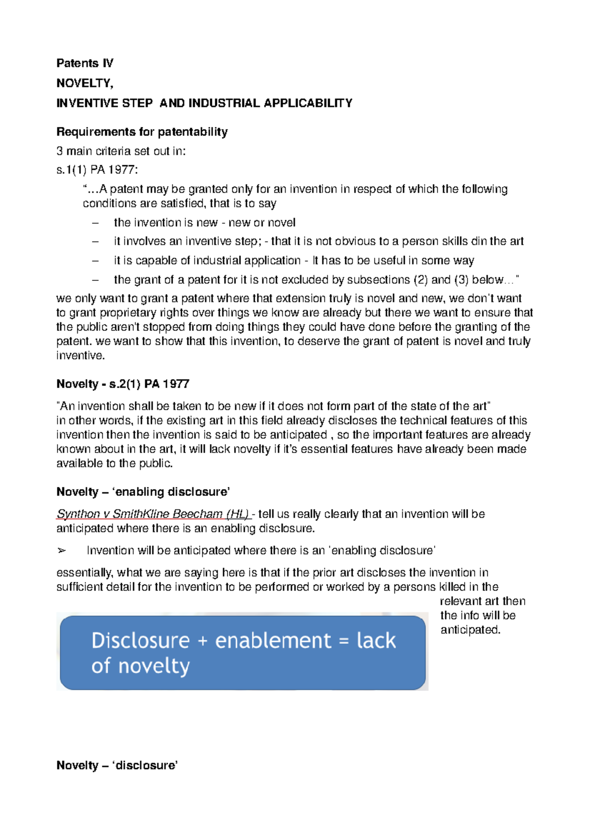 Patents 4 - Patent summary 4 - Patents IV NOVELTY, INVENTIVE STEP AND ...