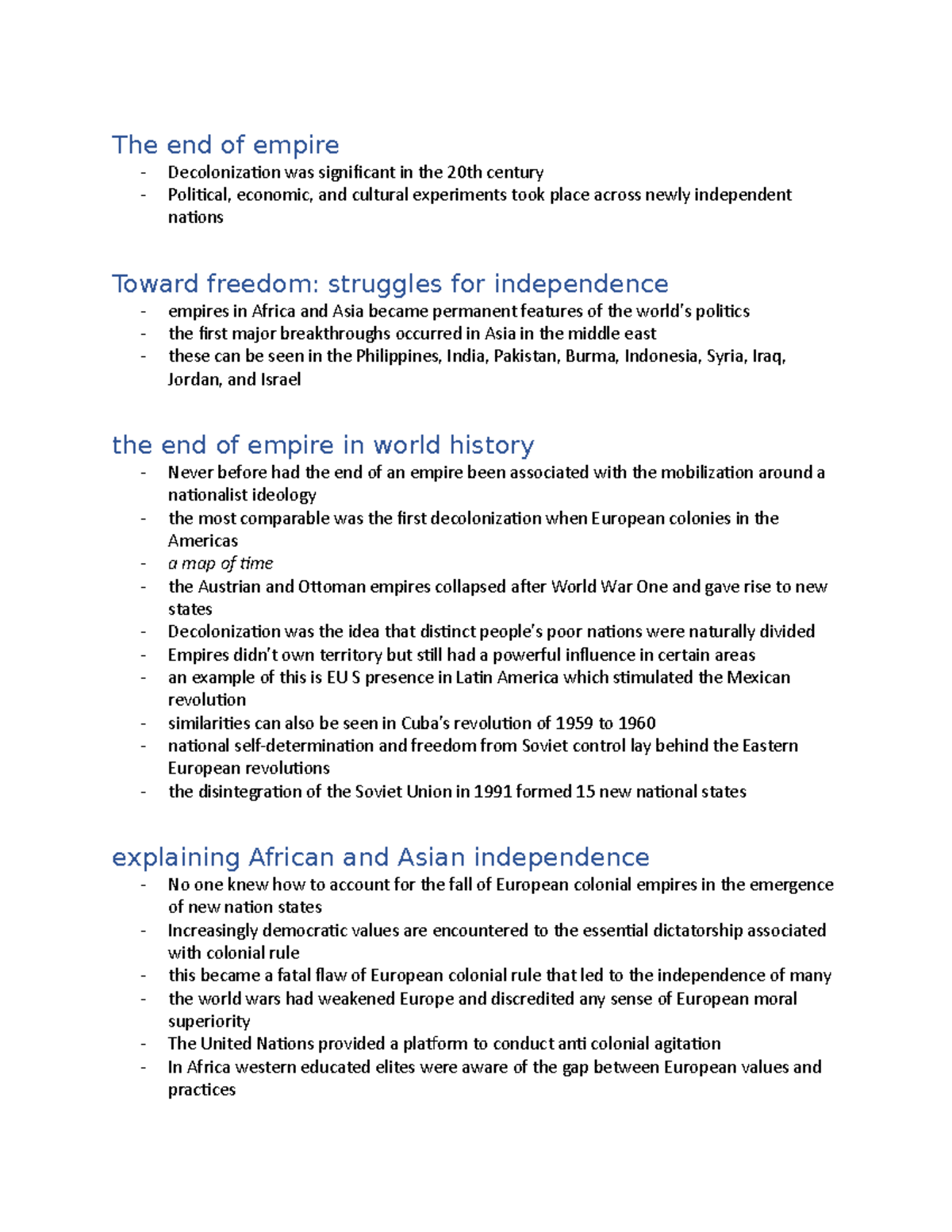 Chapter 22 Notes - Study Guide - The end of empire Decolonization was ...