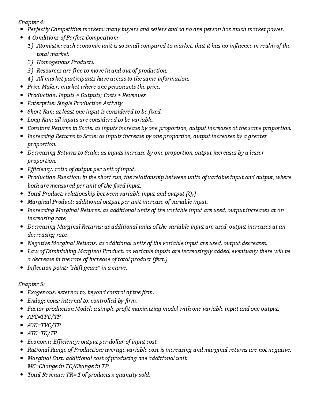 Intro to Ag Business Notes - Chapter 4: Perfectly Competitive markets ...