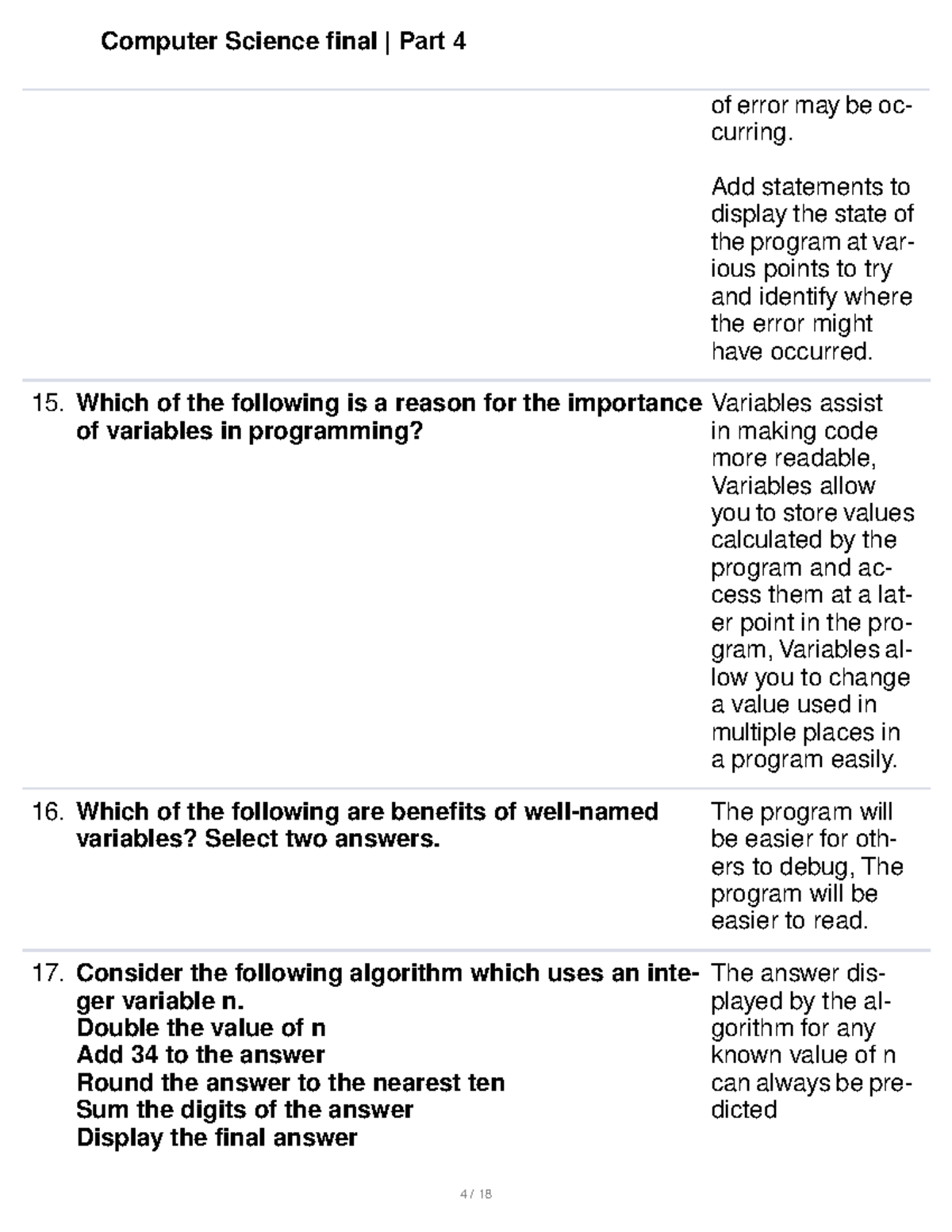 Computer Science Final Part4 Computer Science Final Part 4 Of Error May Be Oc Curring Add 6384