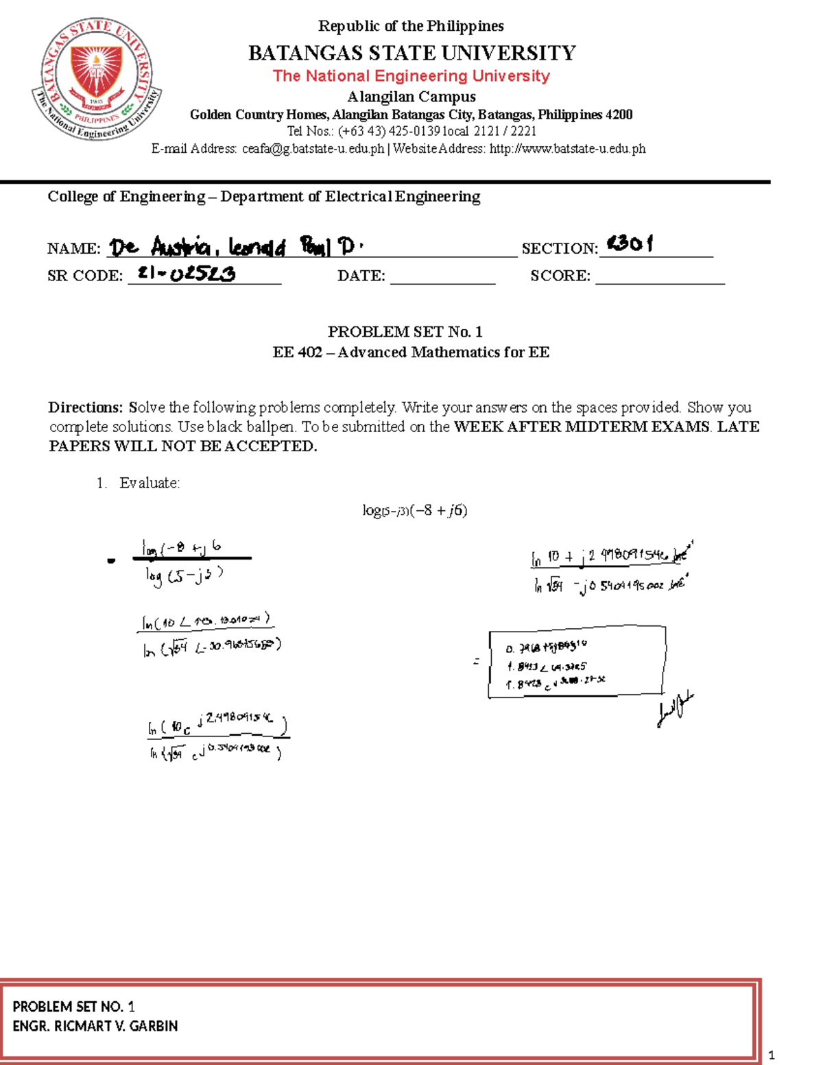 Problem-SET-NO - rag rgearge gar - BATANGAS STATE UNIVERSITY The ...