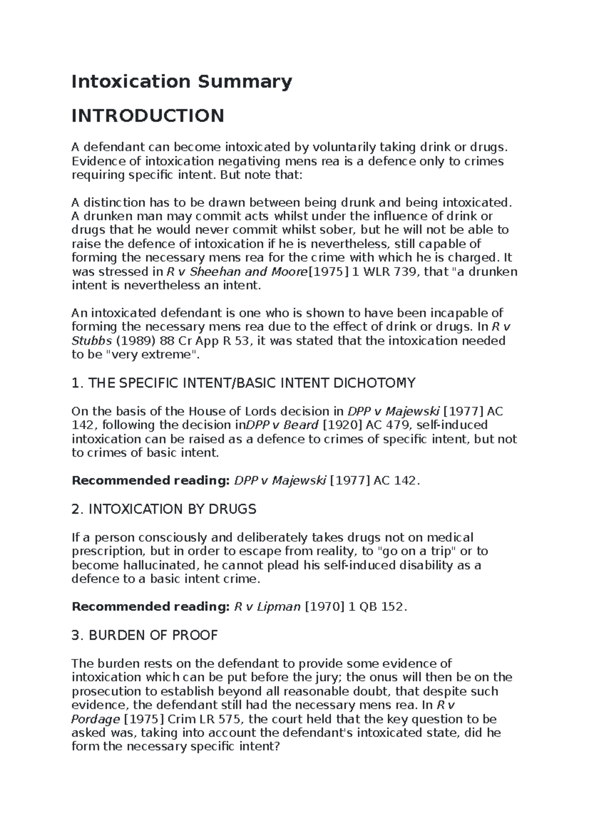 Intoxication Summary - Intoxication Summary INTRODUCTION A defendant ...