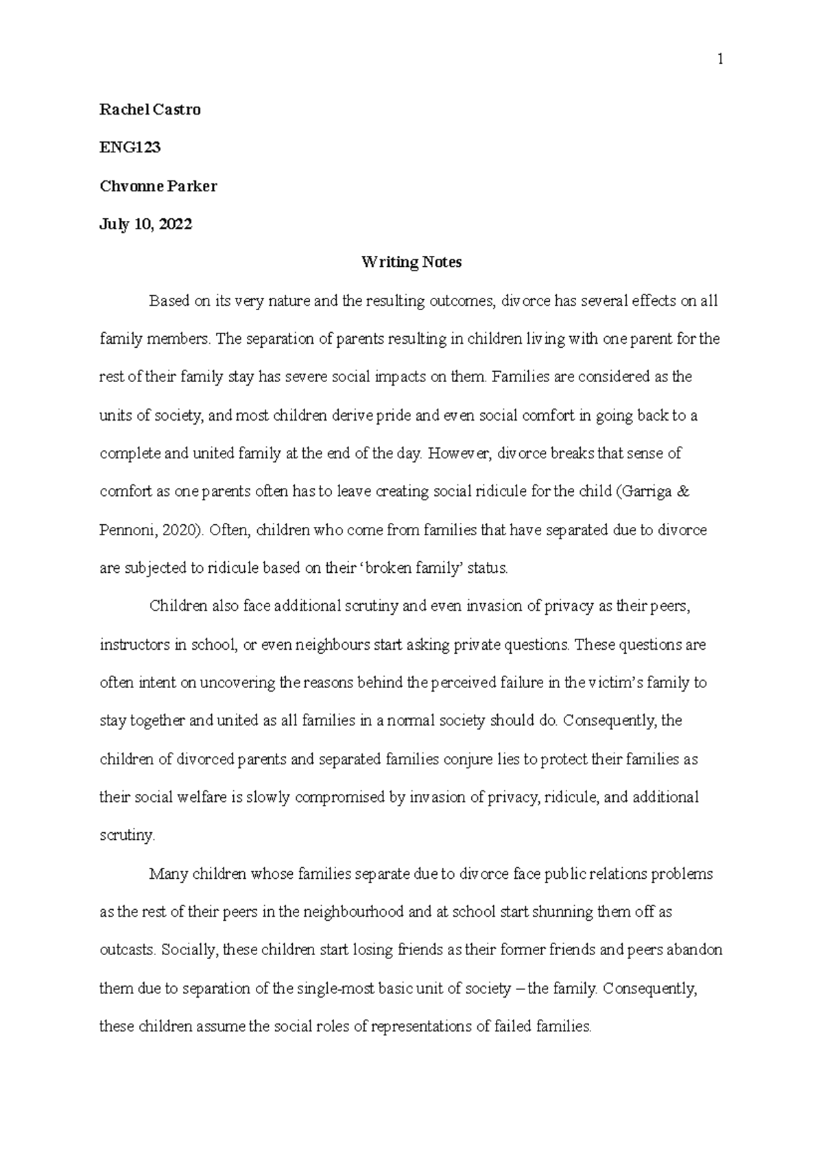 Eng 123 module 2 assignment writing notes - Rachel Castro ENG Chvonne ...