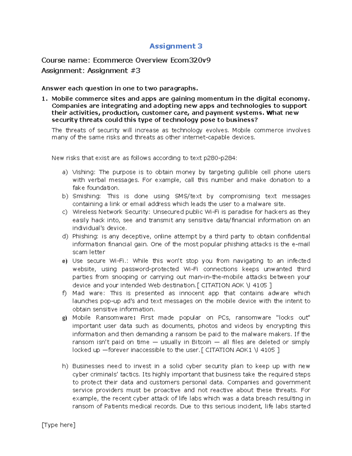 Ecommerce Overview Assignment 3 - Assignment 3 Course name: Ecommerce ...