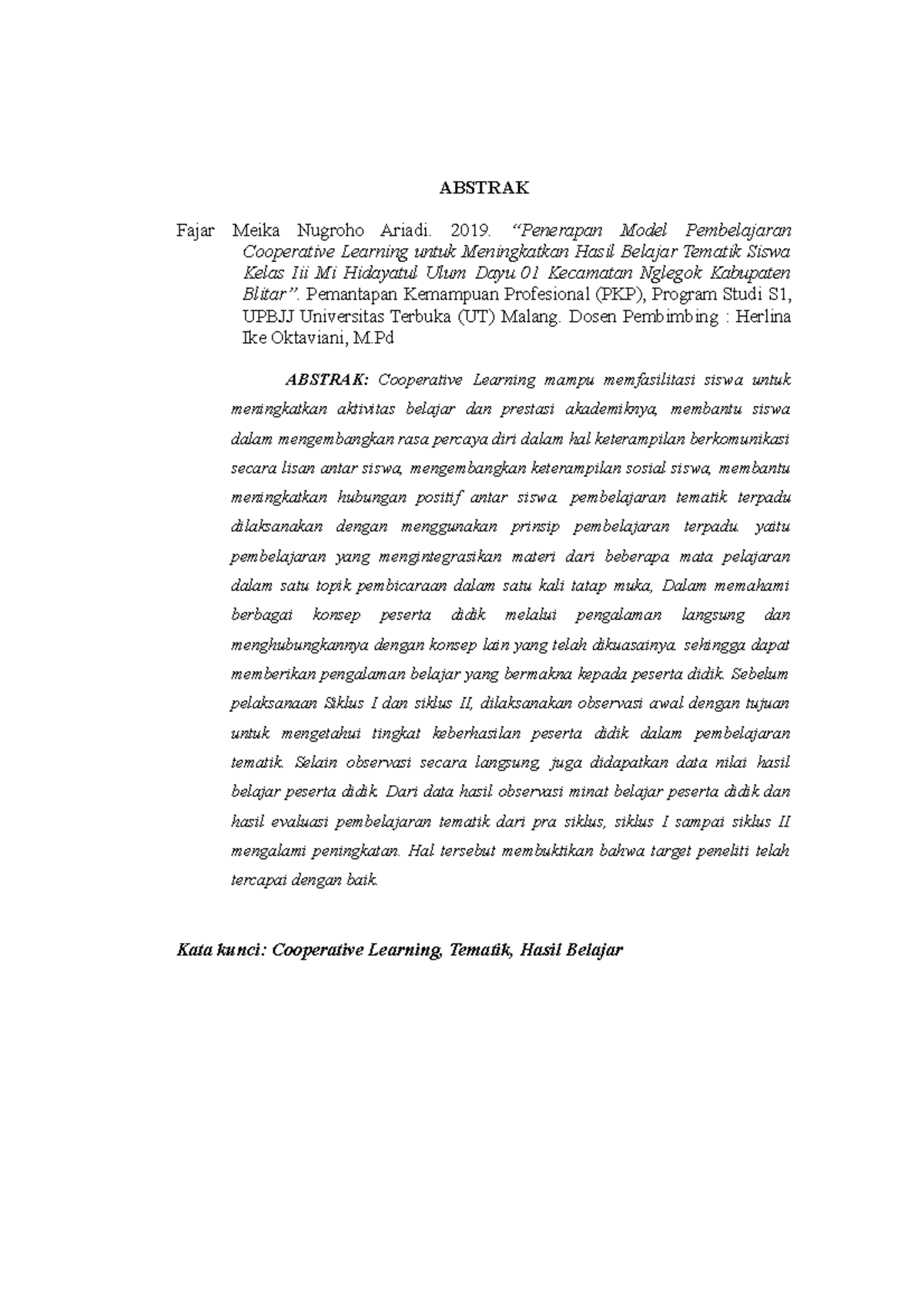 Abstrak - ABSTRAK Fajar Meika Nugroho Ariadi. 2019. “Penerapan Model ...