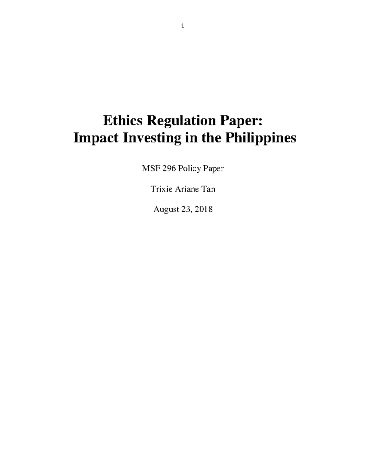 Impact Investing-AUG-23-2018 - 1 Ethics Regulation Paper: Impact ...