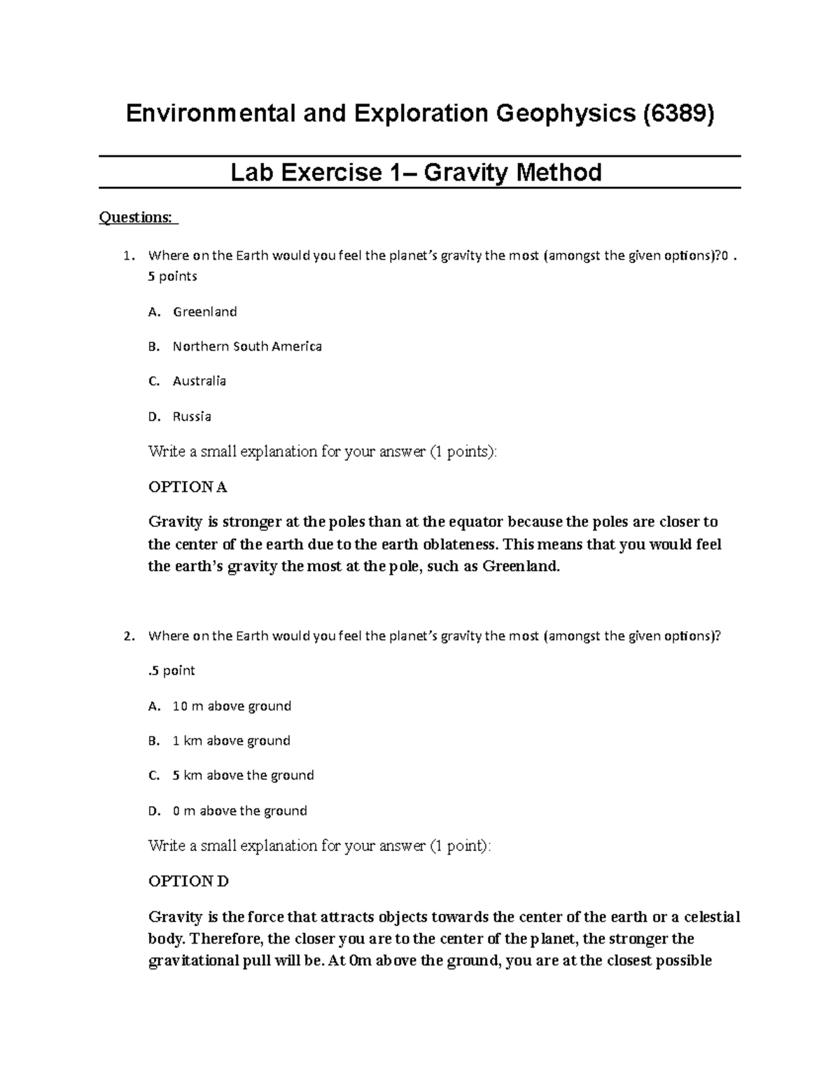 Lab Exercise 1 - Environmental and Exploration Geophysics (6389) Lab ...