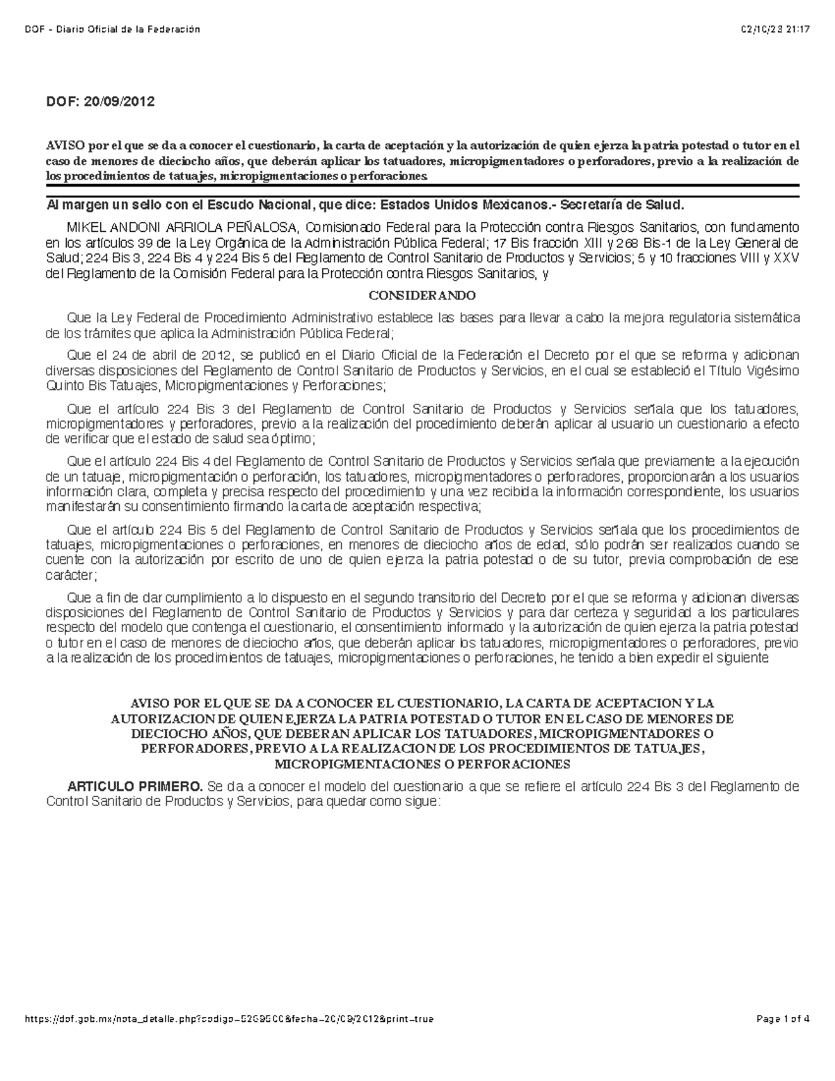 DOF - Diario Oficial de la Federación - DOF: 20/09/ AVISO por el que se ...