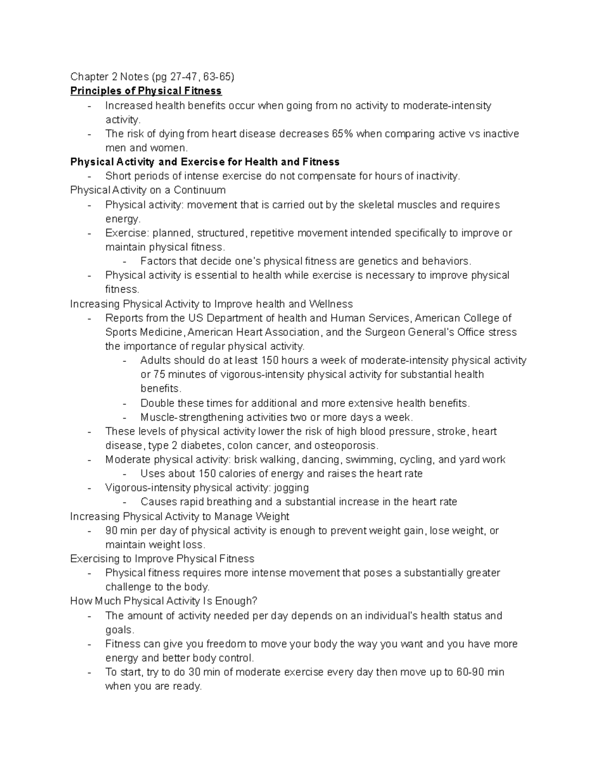 Chapter 2 Notes - Principles of Physical Fitness - Chapter 2 Notes (pg ...