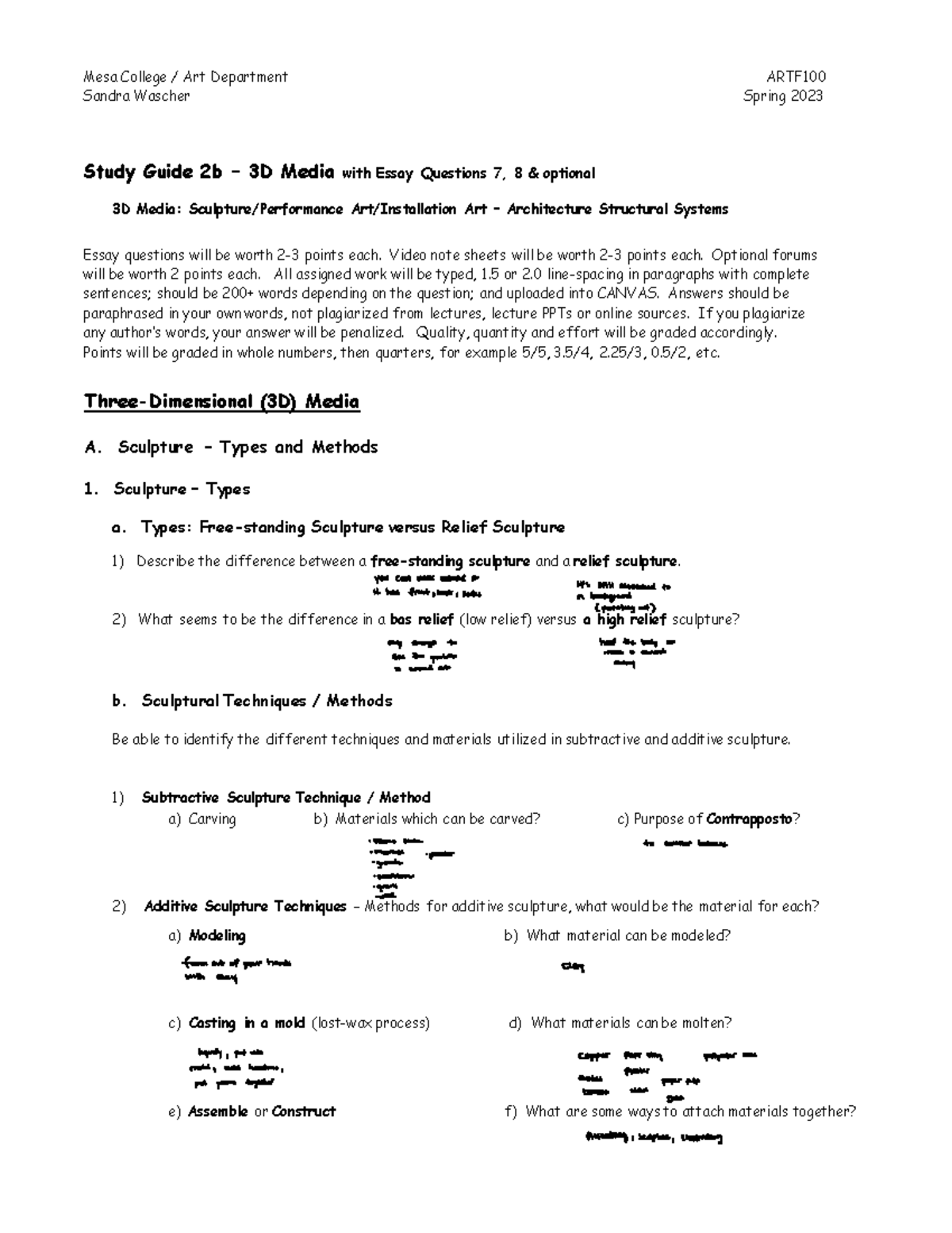 Mesa-study guide 2b 3D SP2023-1 - Mesa College / Art Department ARTF ...