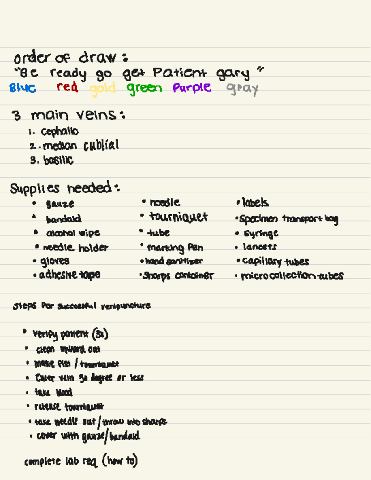 Phlebotomy Important Information - HS391 - Studocu