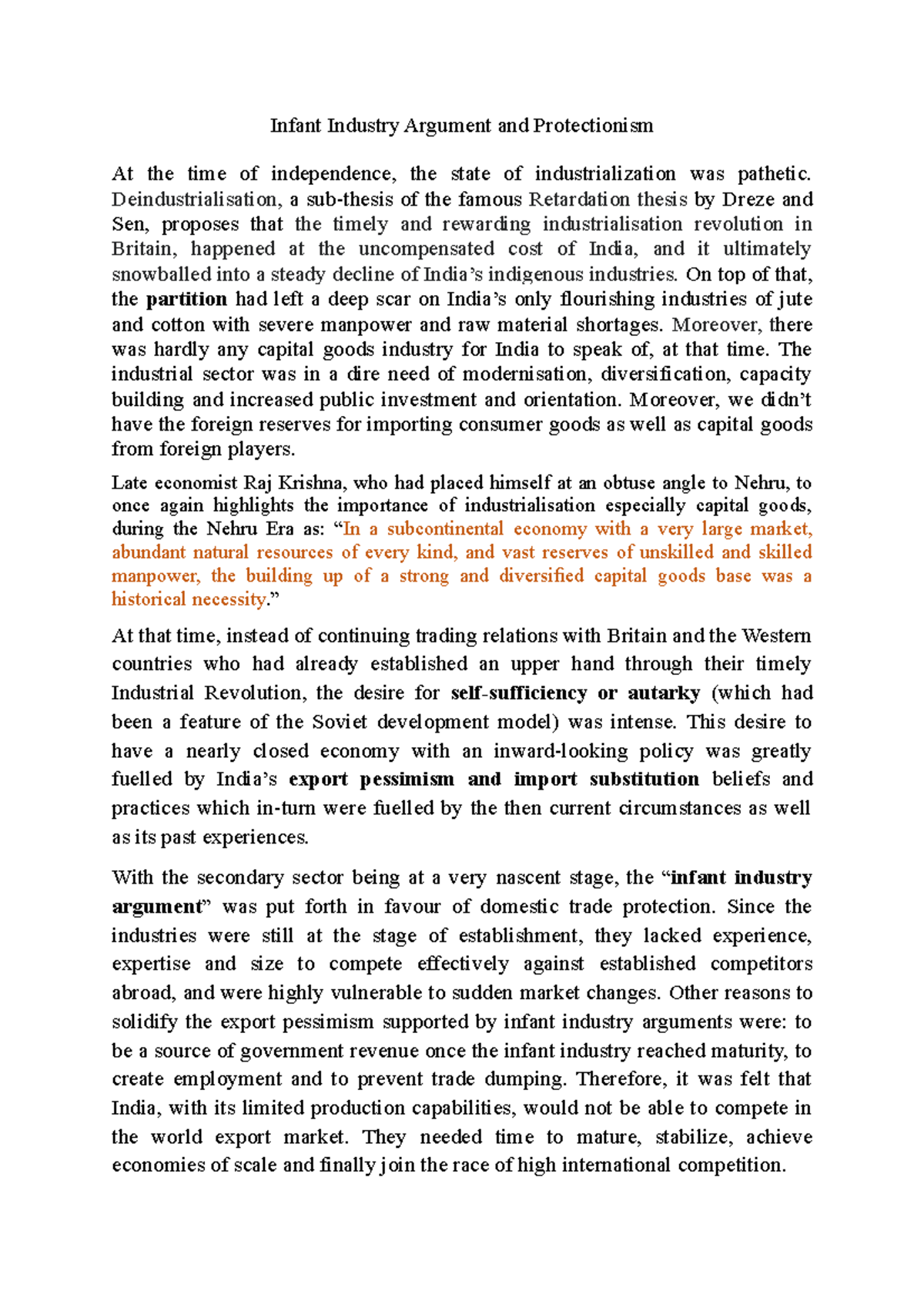 Infant Industry Argument and Protectionism - Srishti Vaidya 19BA122 ...